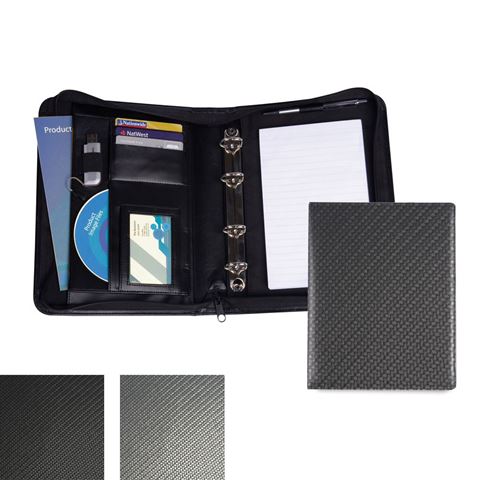 Carbon Fibre Textured PU A5 Deluxe Zipped Ring Binder. | Juniper