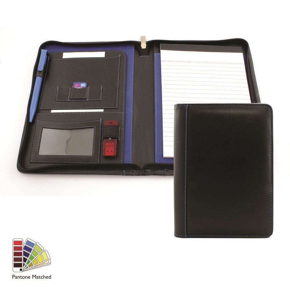 Pantone Matched Sandringham Leather Zipped A5 Conference Folder | Juniper