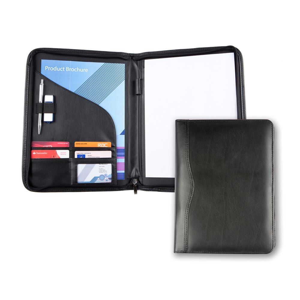 Black Balmoral Leather A4 Zipped Conference Folder | Juniper